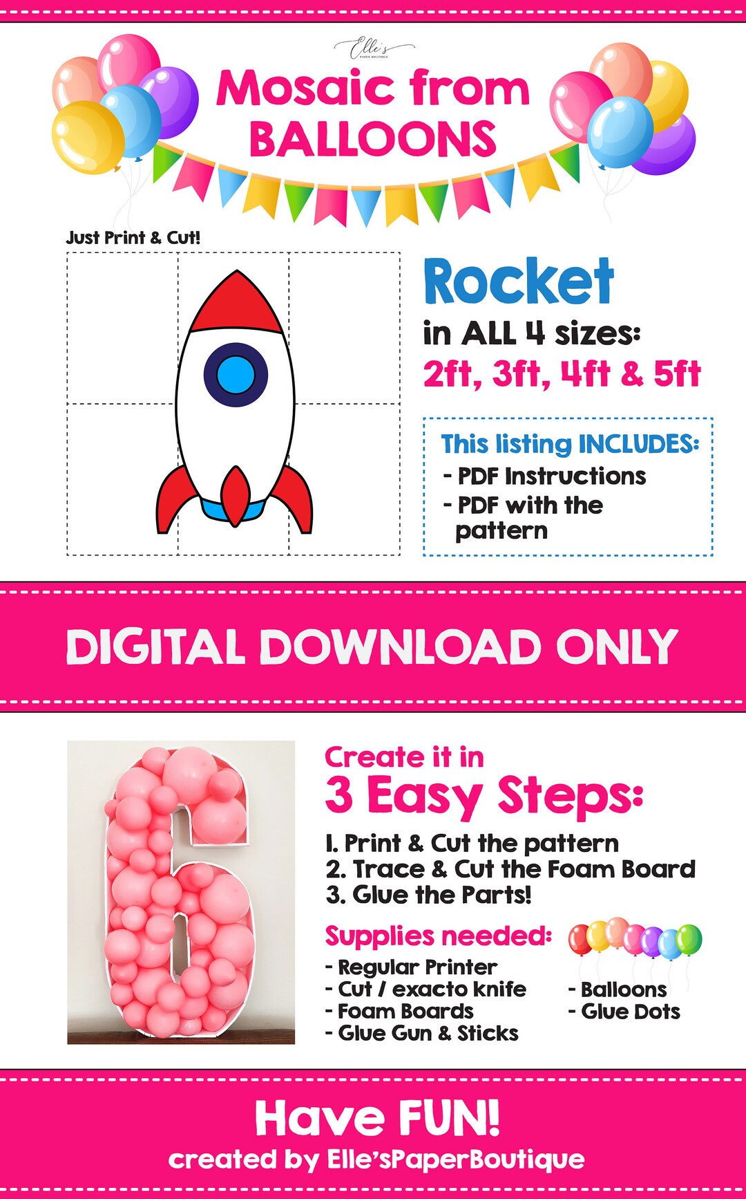 Rocket From Balloons, Rocketship Mosaic From Balloons, Space Birthday ...