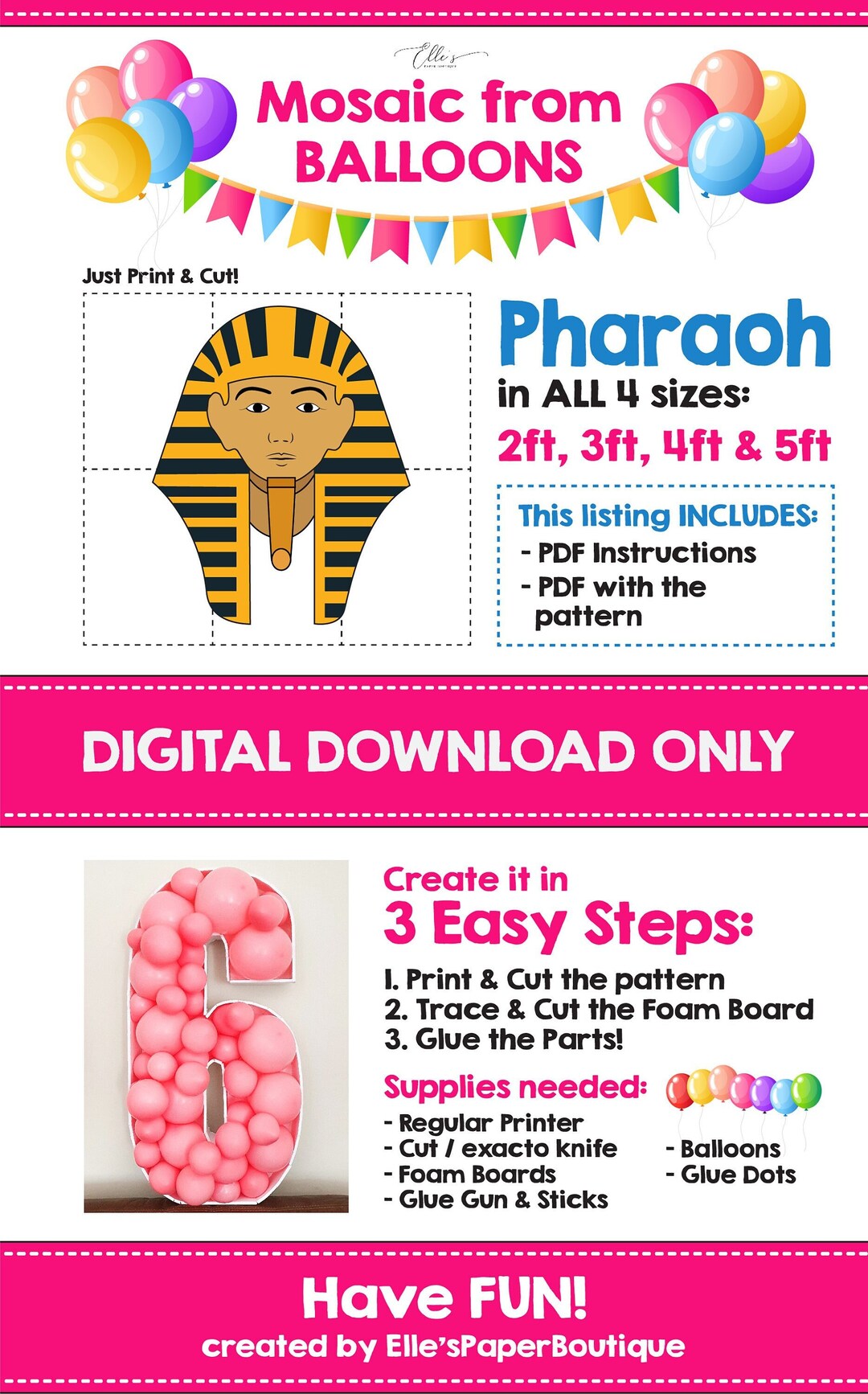 Pharaoh Head Mosaic Template, Sphinx Mosaic Template, Sphinx Prop ...