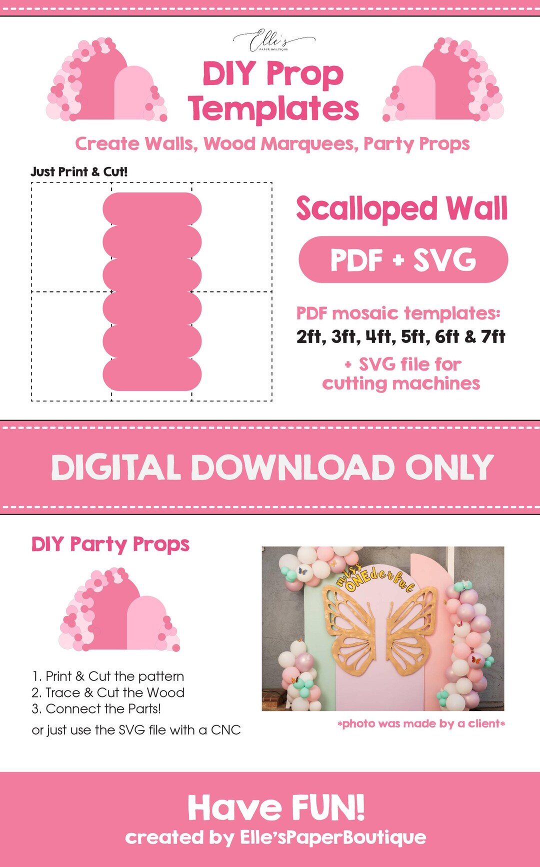 Scalloped Wall Backdrop Template SVG Cut File and Printable Mosaic ...