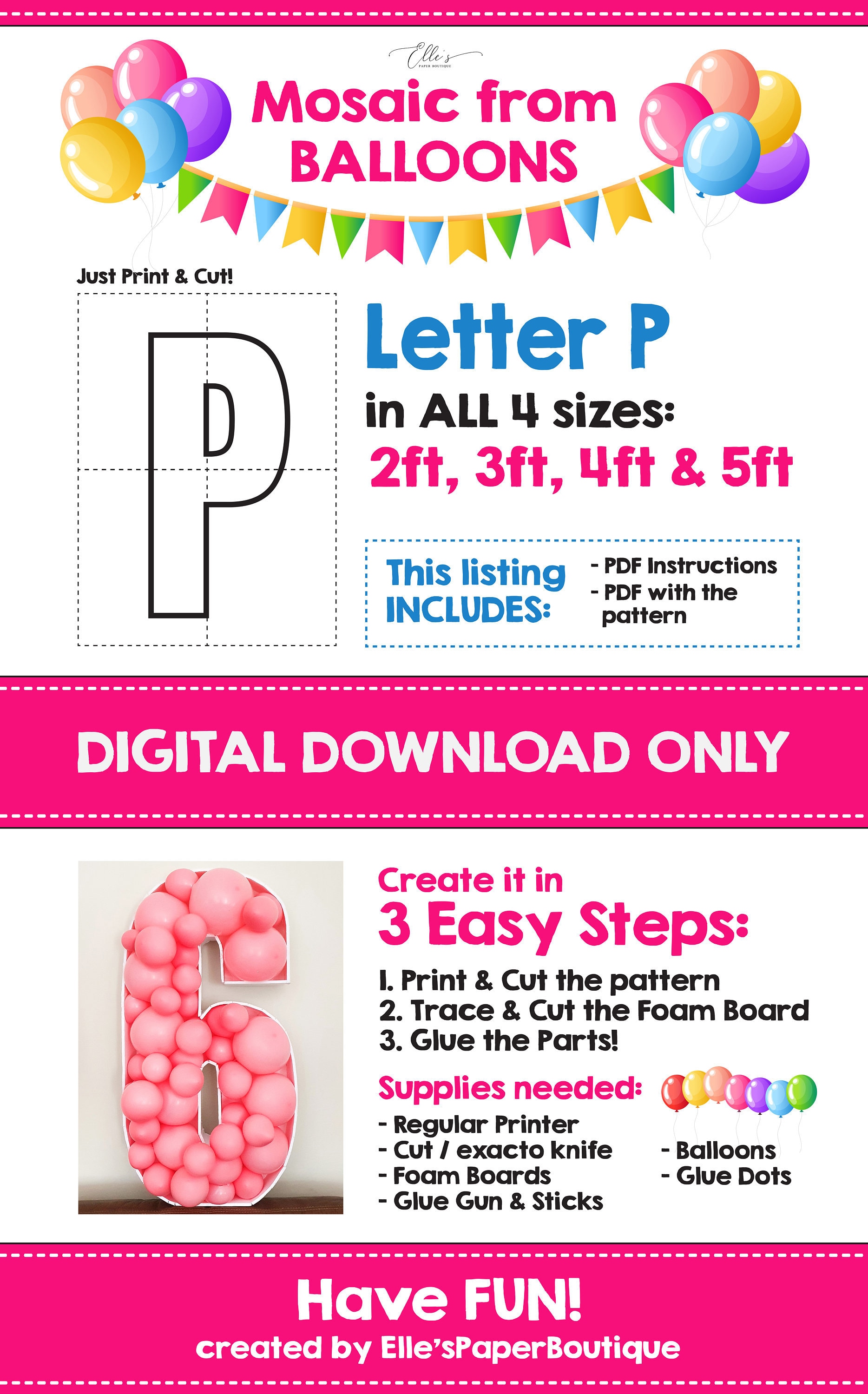 Giant Letter P Mosaic Letters Mosaic From Balloons 2ft | Etsy