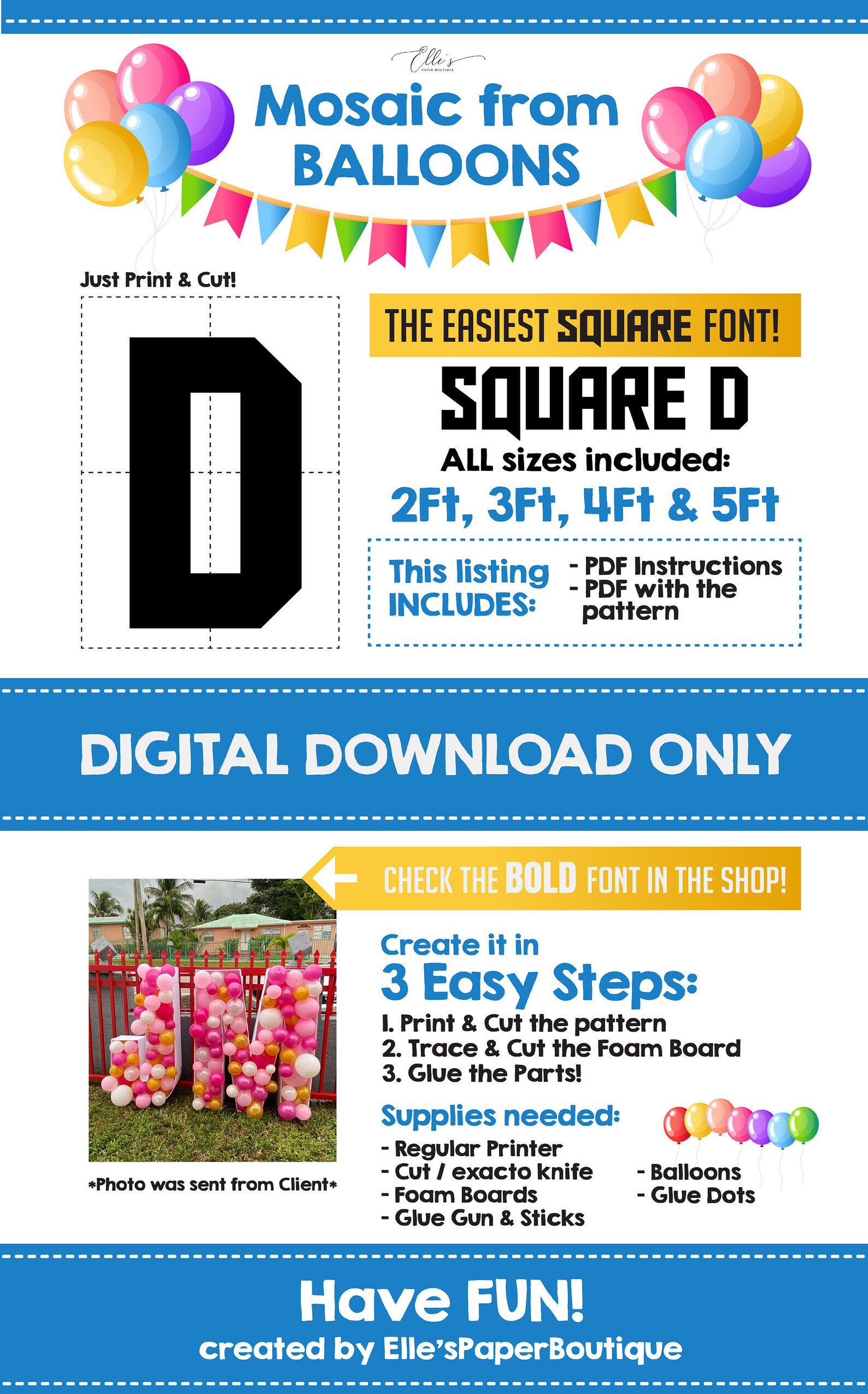 Mosaic Letter D Square Font Mosaic From Balloons Mosaic - Etsy