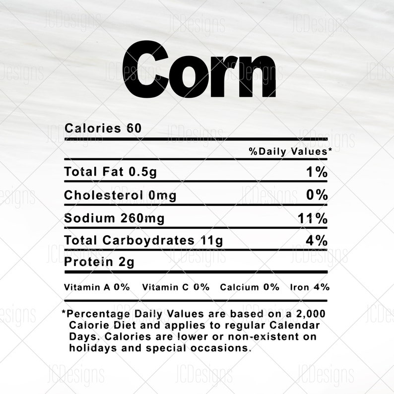 Corn Food Nutrition Facts SVG Holiday Christmas Thanksgiving | Etsy