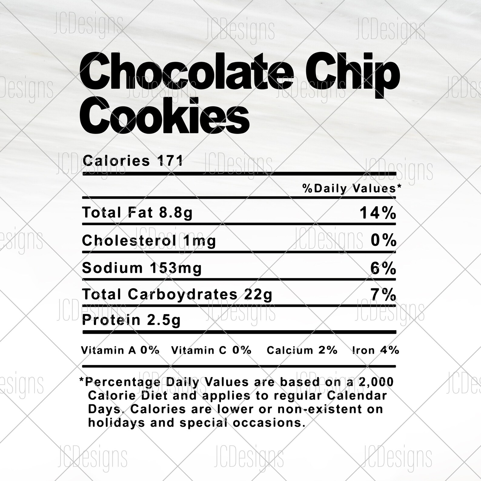 Chocolate Chip Cookies Food Nutrition Facts SVG - Holiday Christmas ...