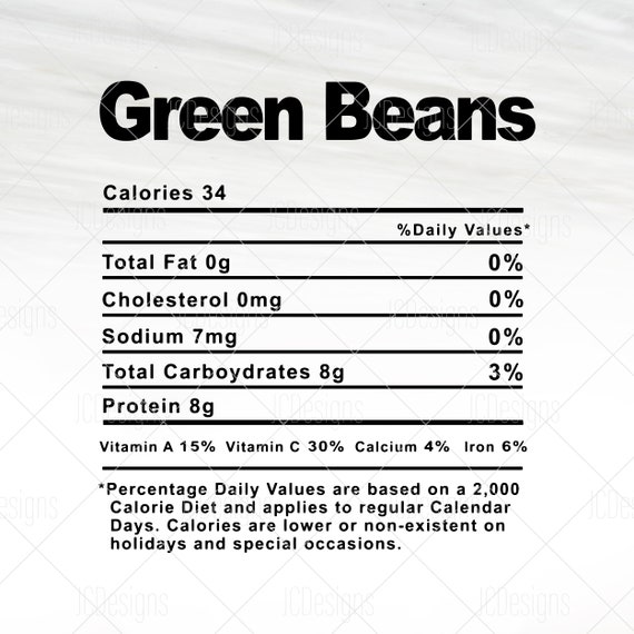 Green Beans Nutrition Label
