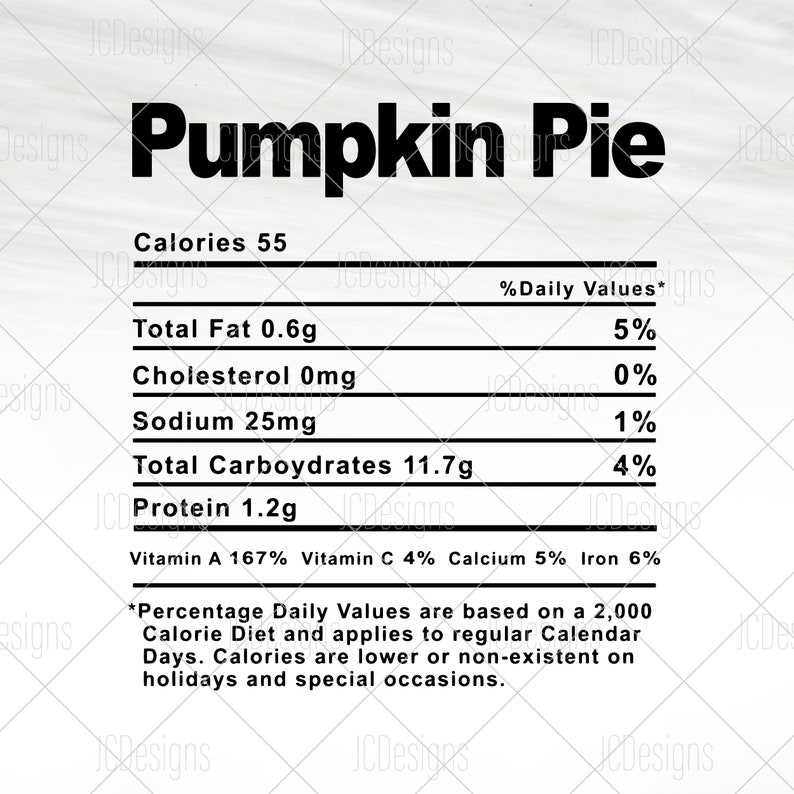 Pumpkin Pie Food Nutrition Facts SVG - Holiday Christmas Thanksgiving ...