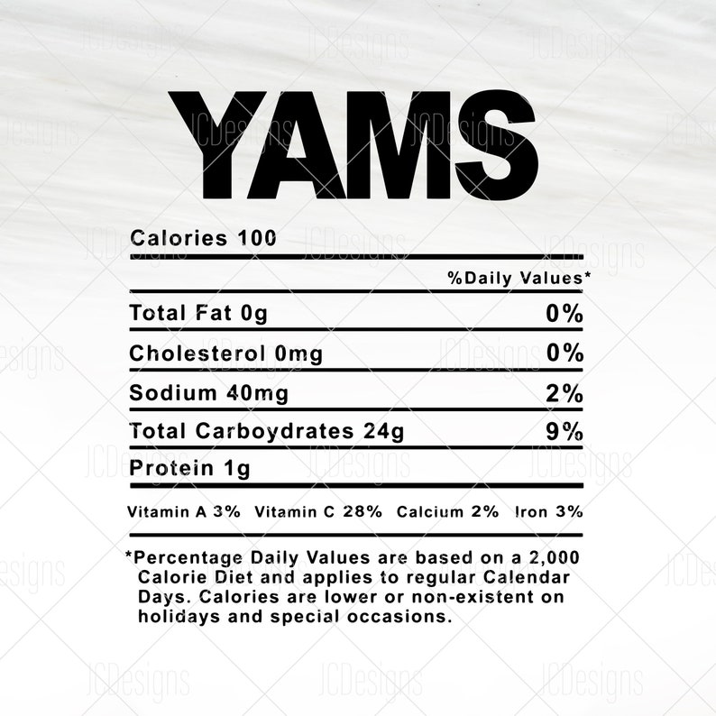Yams Food Nutrition Facts SVG Holiday Christmas Thanksgiving - Etsy