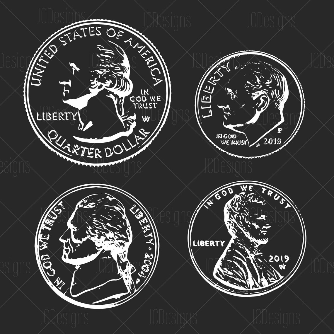 US Currency Coins - Penny Nickel Dime Quarter Money - Svg Eps Png ...