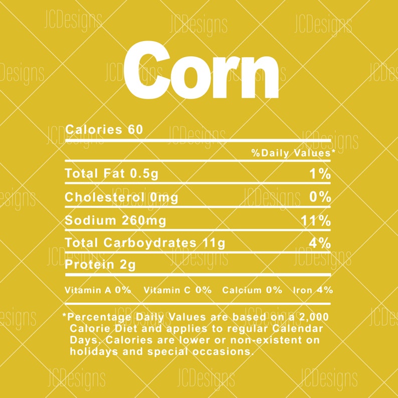 Corn Food Nutrition Facts SVG Holiday Christmas Thanksgiving | Etsy