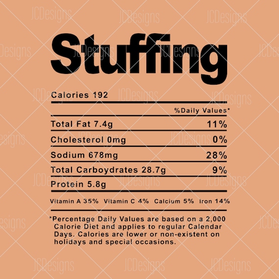 Stuffing Food Nutrition Facts SVG Holiday Christmas | Etsy