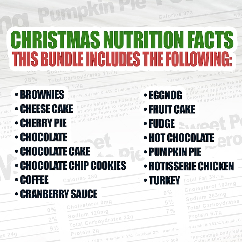 15 Christmas Nutrition Food Facts Bundle Christmas Holiday - Etsy