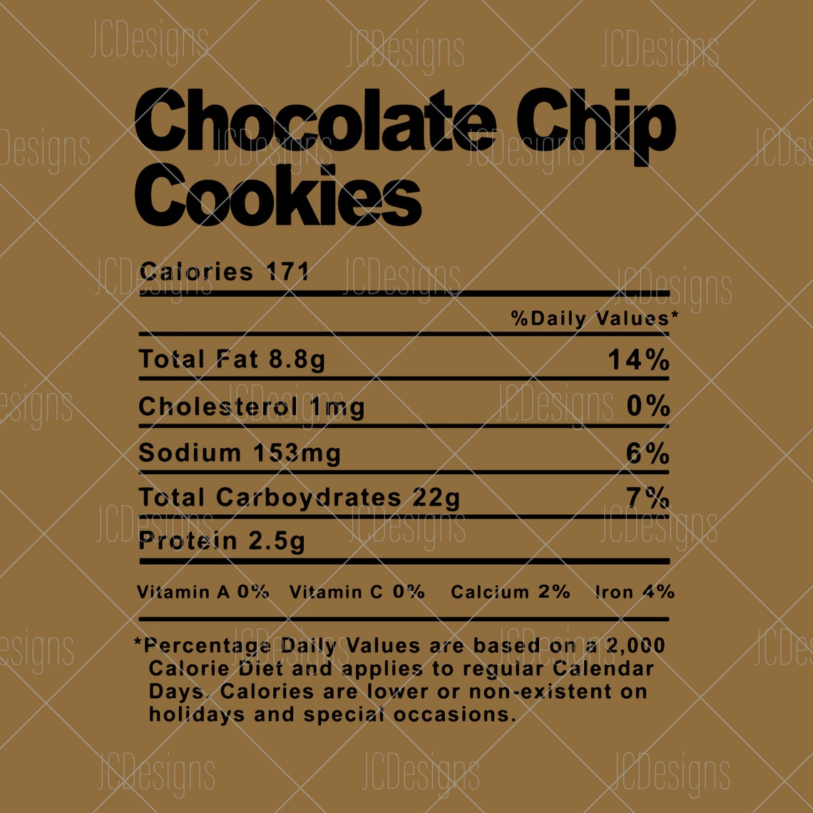 Chocolate Chip Cookies Food Nutrition Facts SVG - Holiday Christmas ...