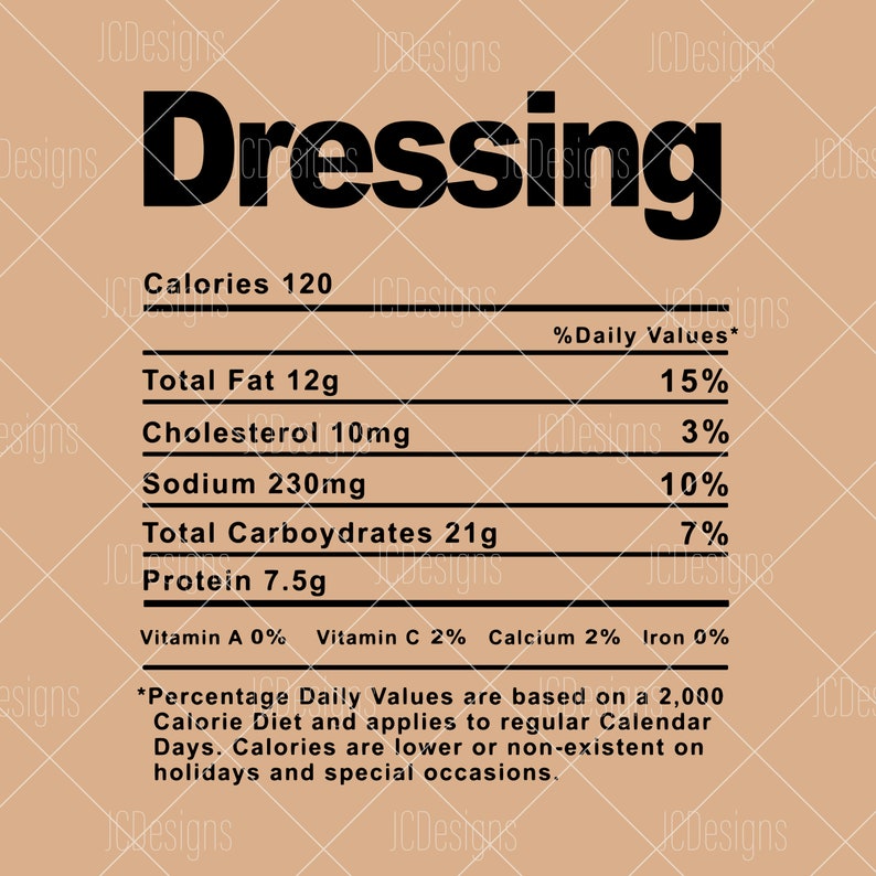 Dressing Food Nutrition Facts SVG - Holiday Christmas Thanksgiving ...