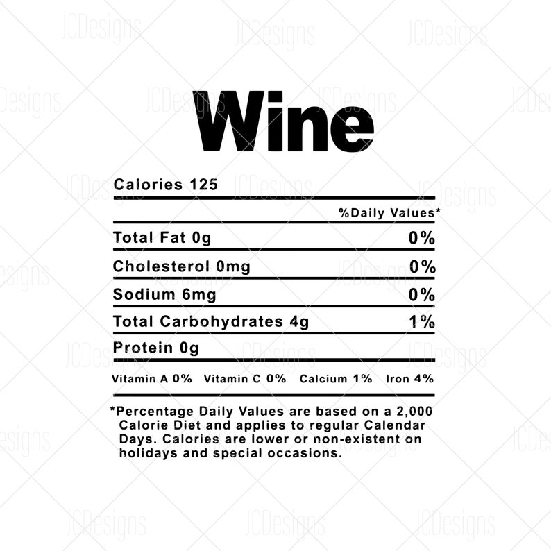 Wine Food Nutrition Facts SVG - Holiday Christmas Thanksgiving Party ...