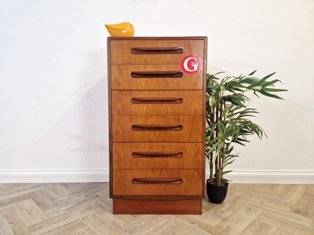 VB Wilkins for G Plan Red Label Mid Century Solid Teak Vintage Tallboy ...