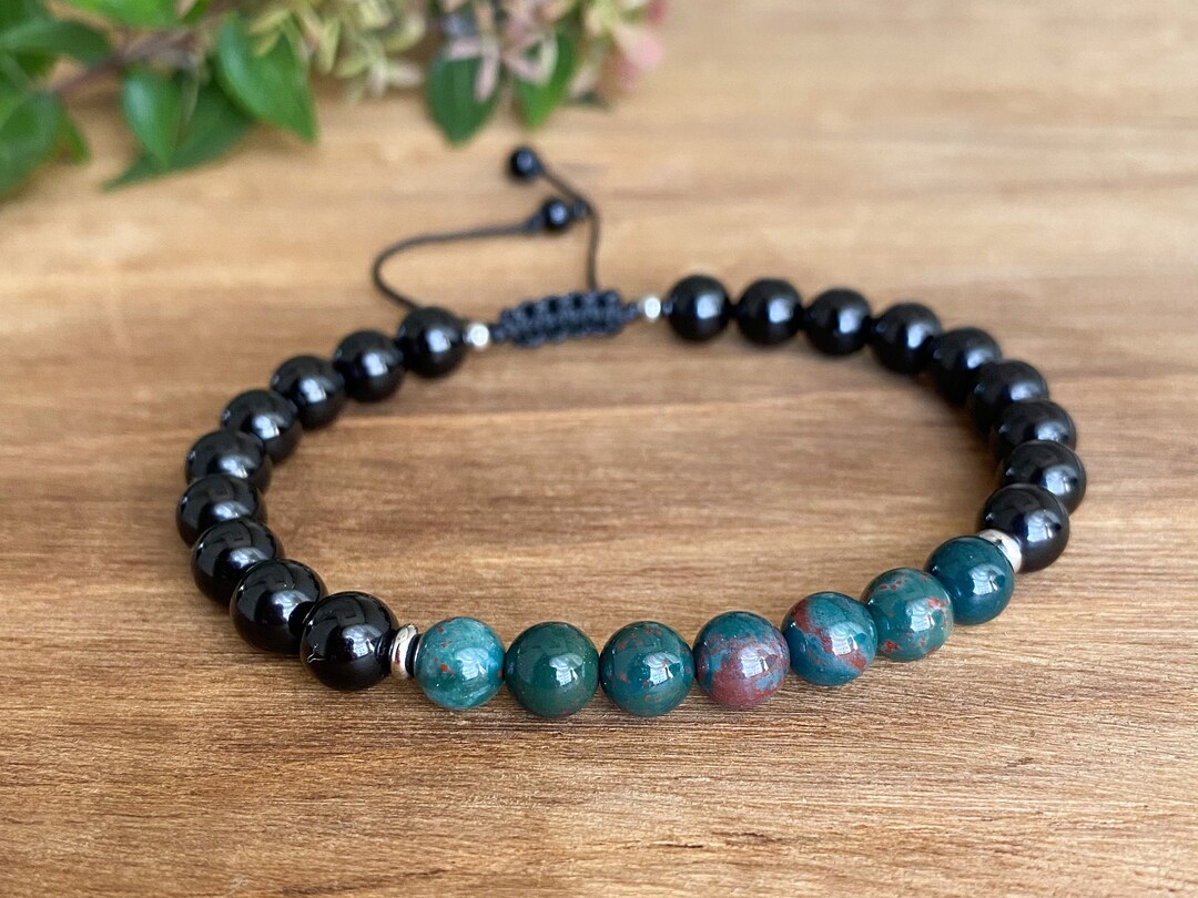Bloodstone & Black Tourmaline Bracelet: Adjustable Gemstone Jewelry - Etsy