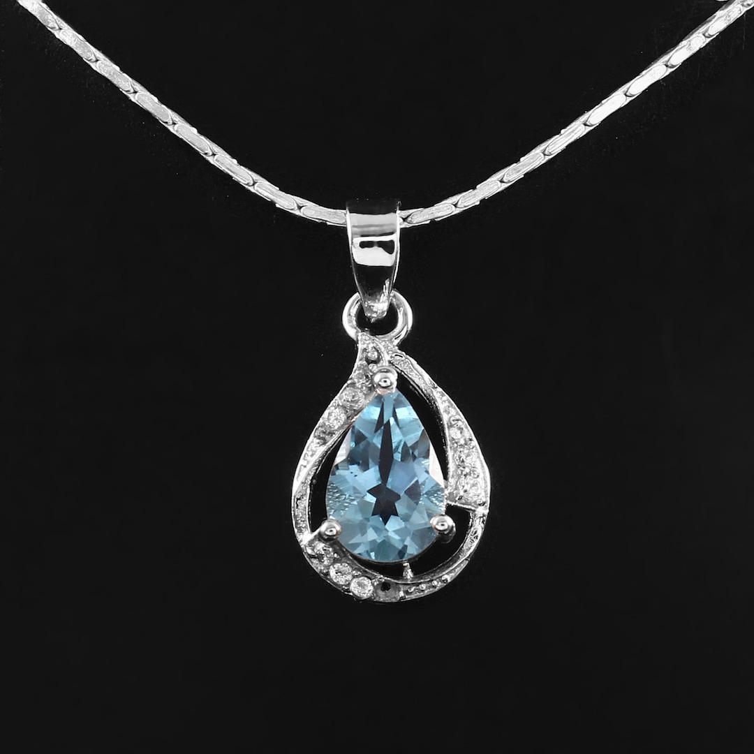 Blue Topaz Teardrop Necklace, Blue Topaz Pendant, Sterling Blue Topaz ...