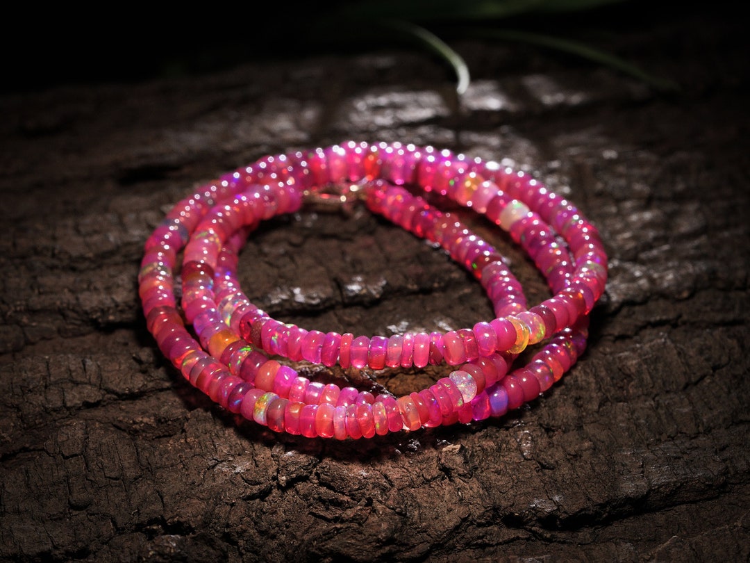 Natural Ethiopian Pink Fire Opal Beaded Necklace Aaa Grade Opal Sterling Silver Necklace Multi