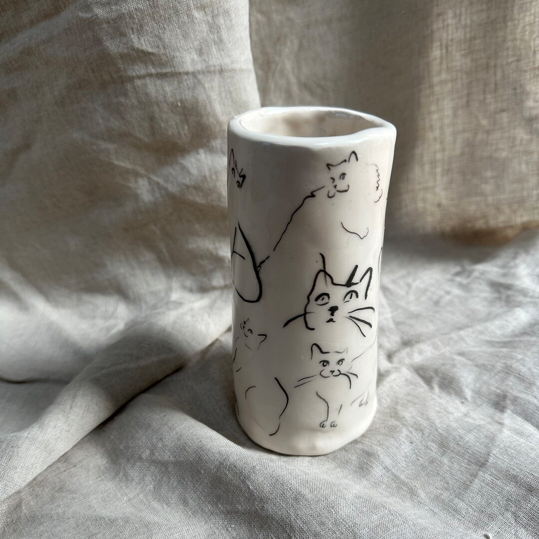 PRE-ORDER Cat Doodle Cylindrical Vase - Etsy