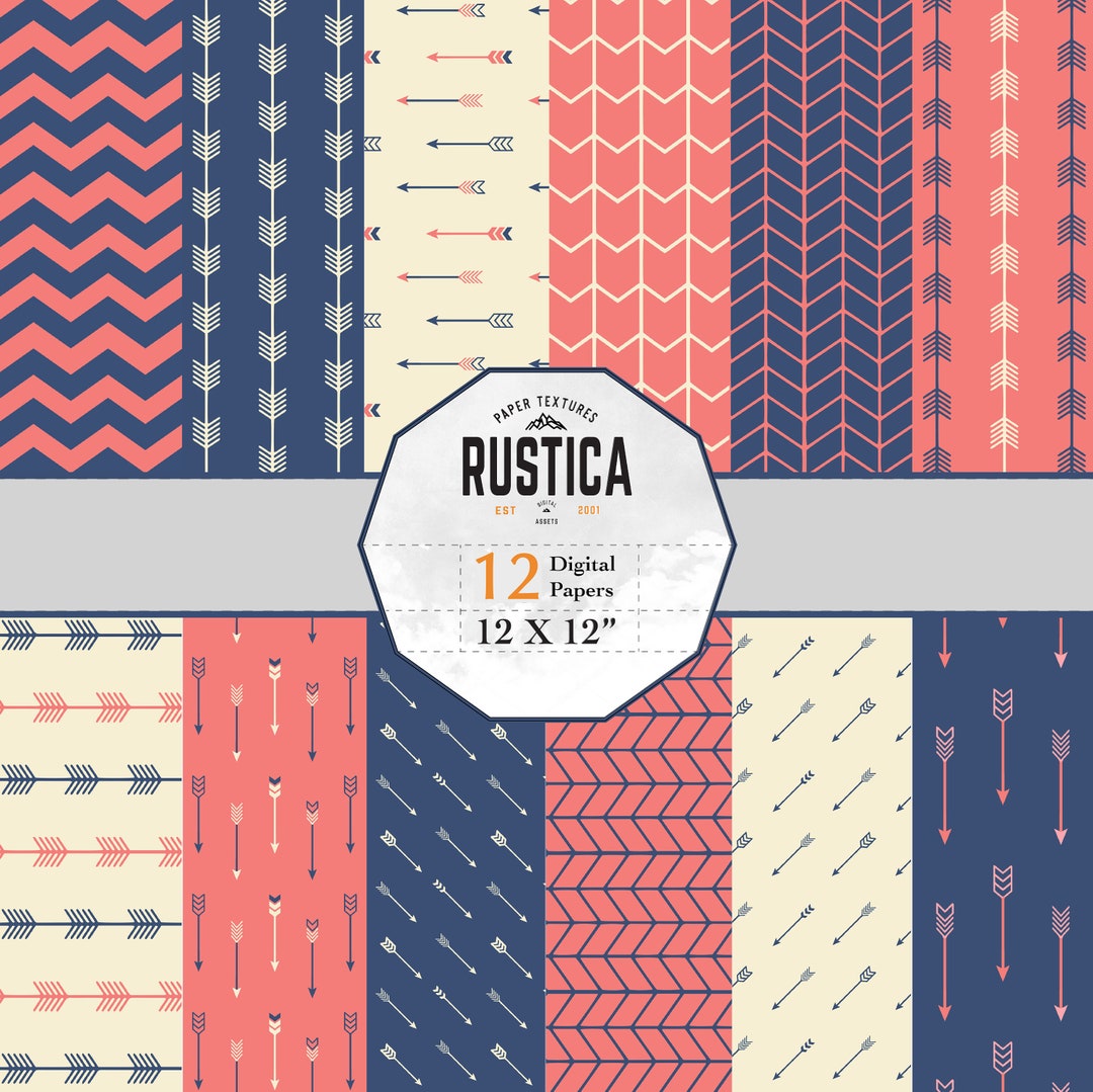 Coral and Navy Arrows Digital Paper Patterns. Arrow Scrapbook ...