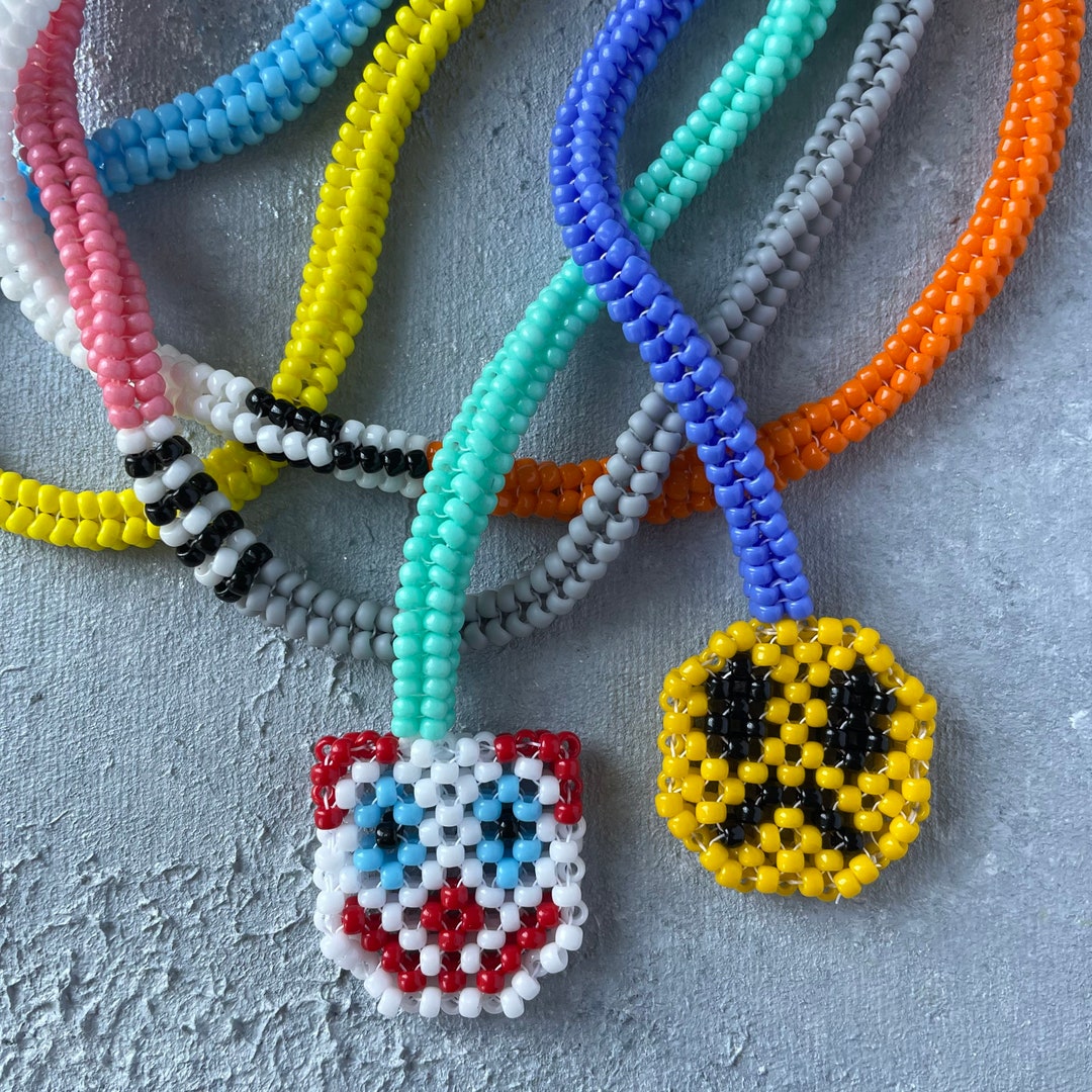 Sad Emoji Clown Necklace, Long Beaded Rope Necklace, Colorful Seed Bead ...