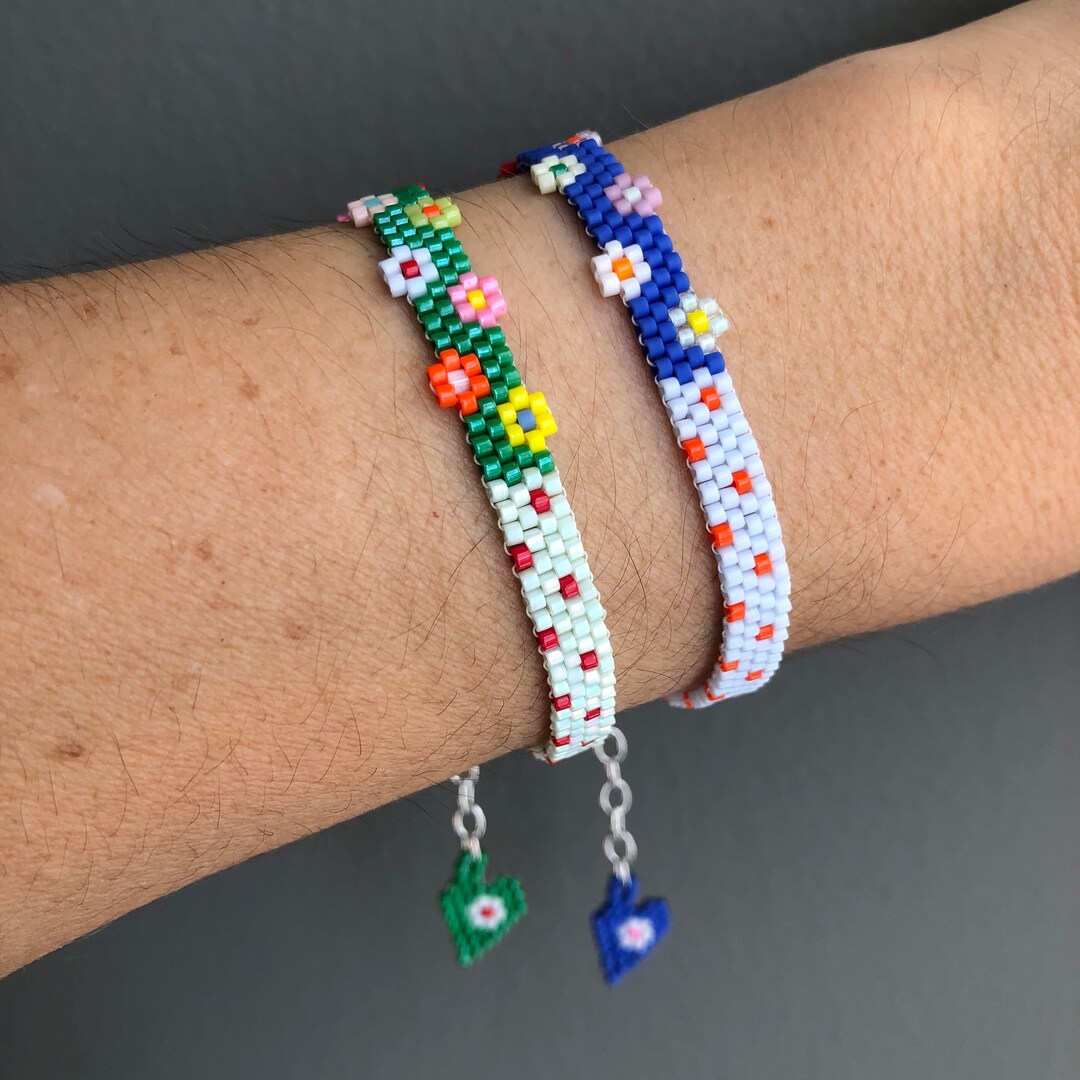 Flower Polka Dot Beaded Bracelets Multicolored Seed Bead - Etsy
