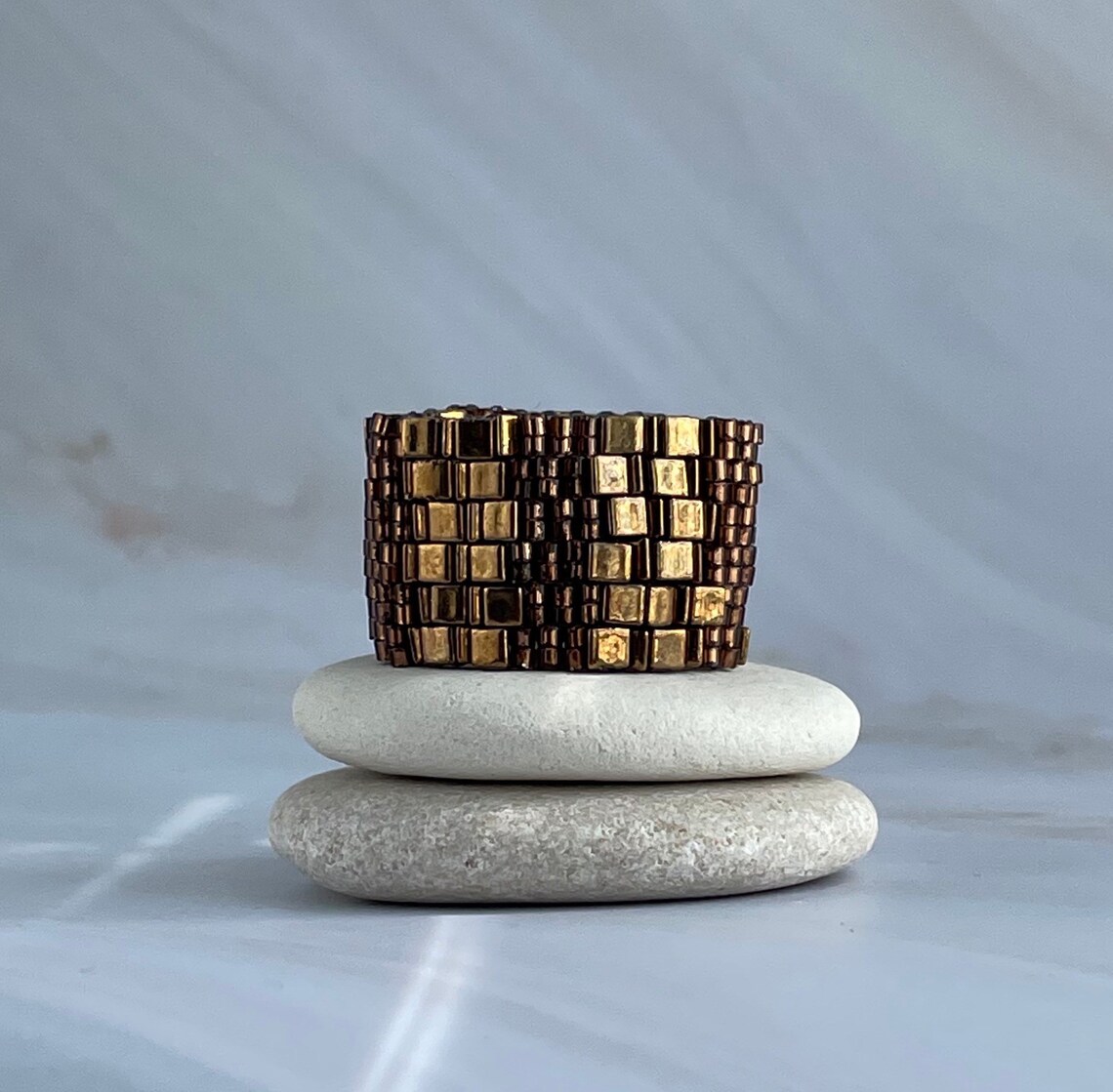 Thick Statement Bronze Band Ring Chunky Wide Beaded Ring - Etsy