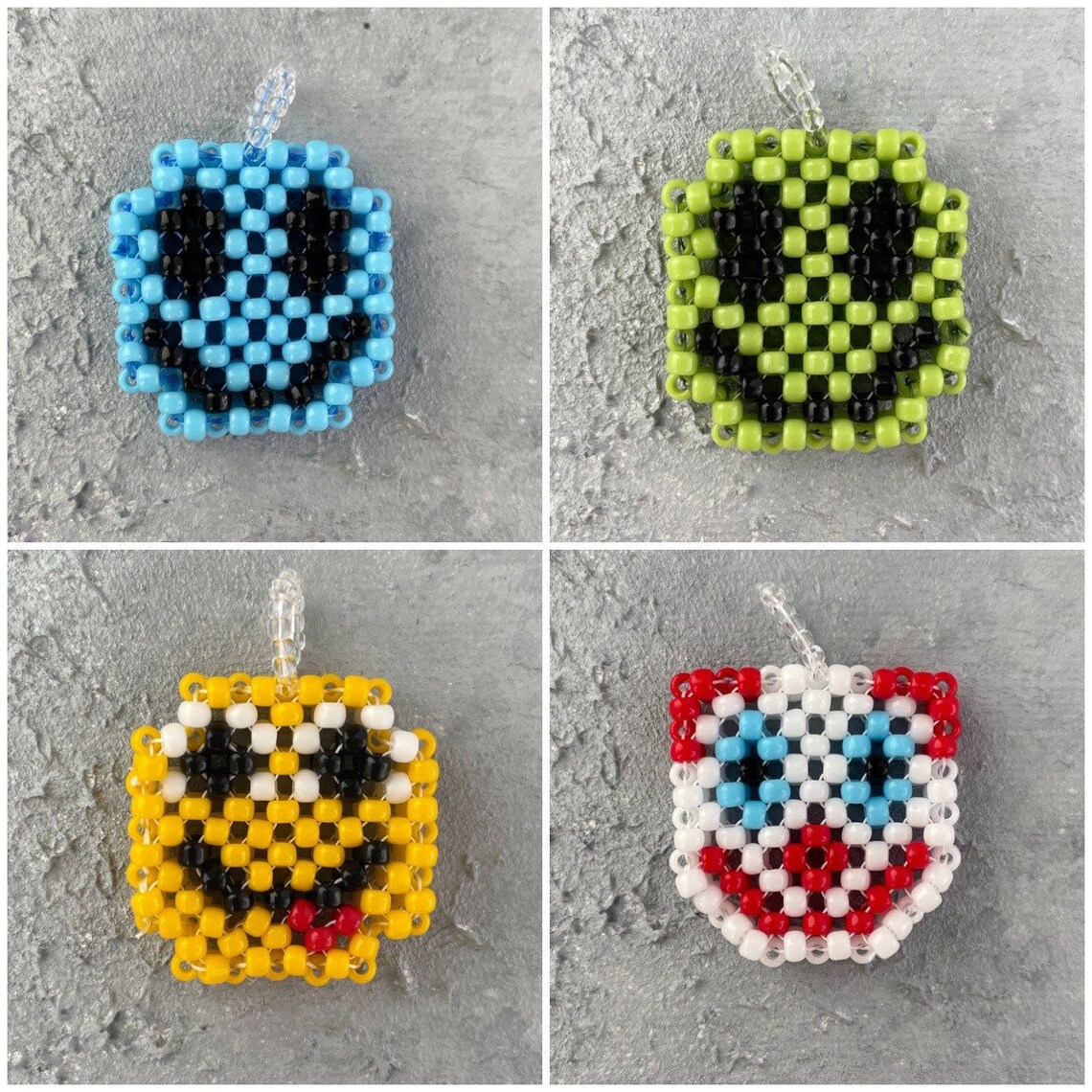 Smiley Face Pendants Beaded Happy Face Emoji Charms Heart - Etsy