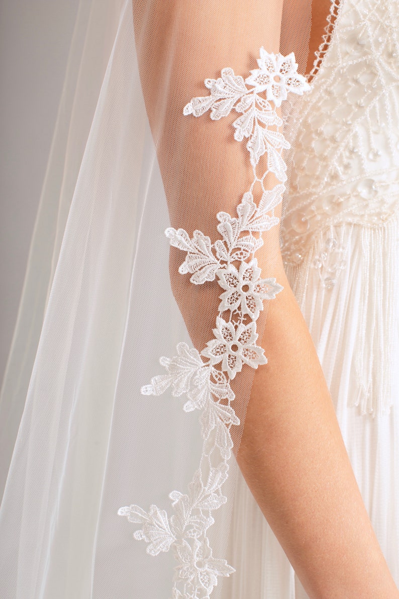Off White, Single Tier, Semi Lace Edged, Tulle, Wedding Veils, - Etsy