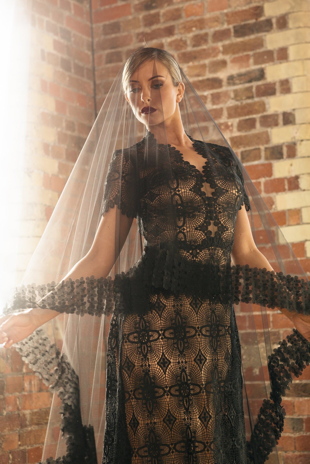 Black, Hand Sewn, Flower Edged, Tulle, Wedding Veil - Etsy