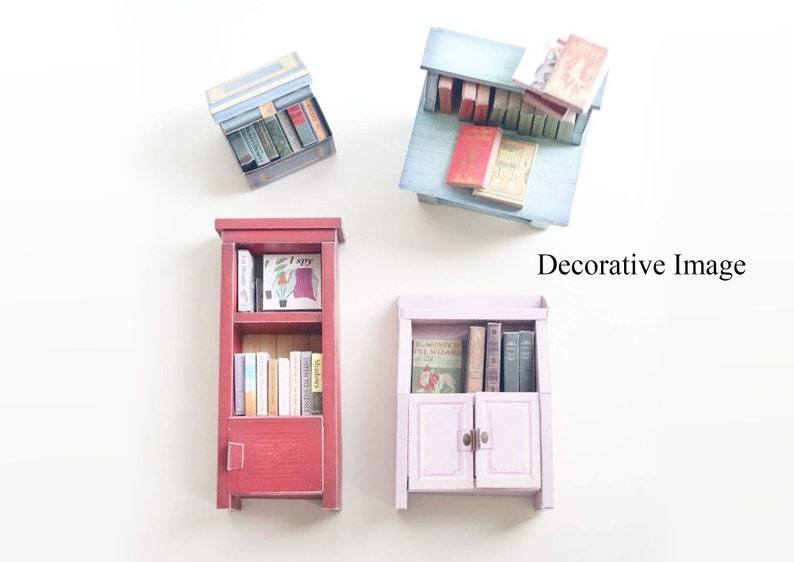 Realistic Miniature Bookshelf, Paper Craft Digital Template Pattern ...