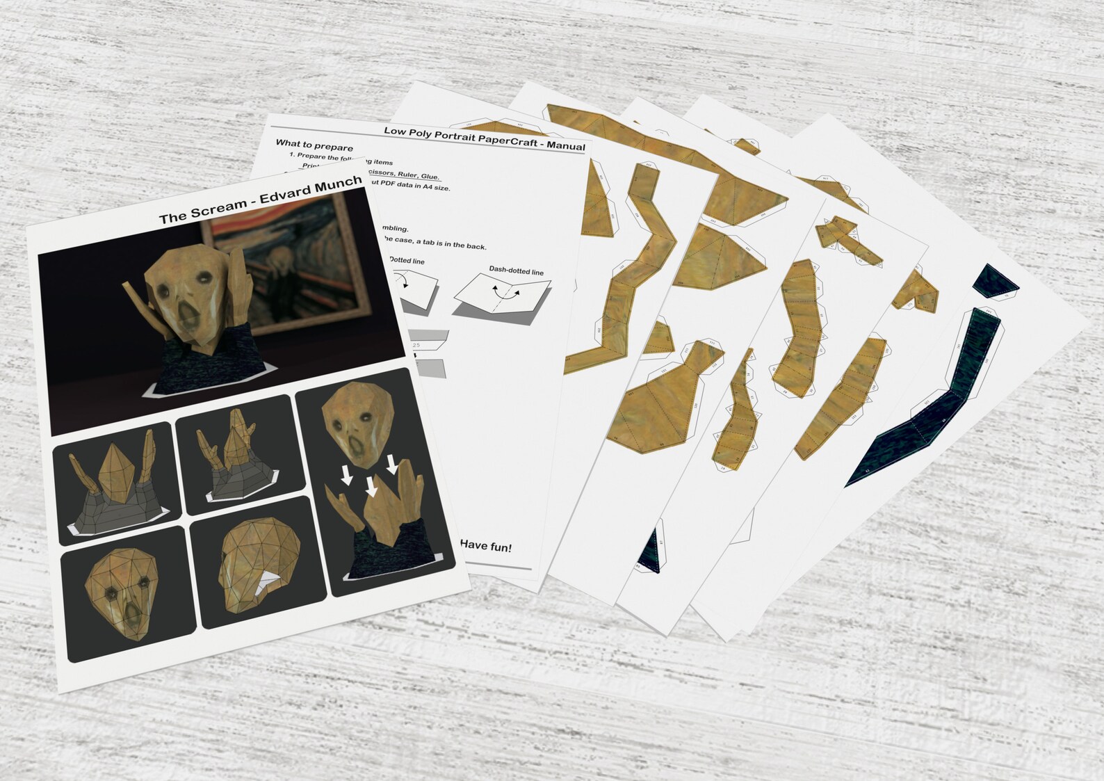 3D Paper Craft Low Poly Object Art Model Pattern DIY - the Scream ...