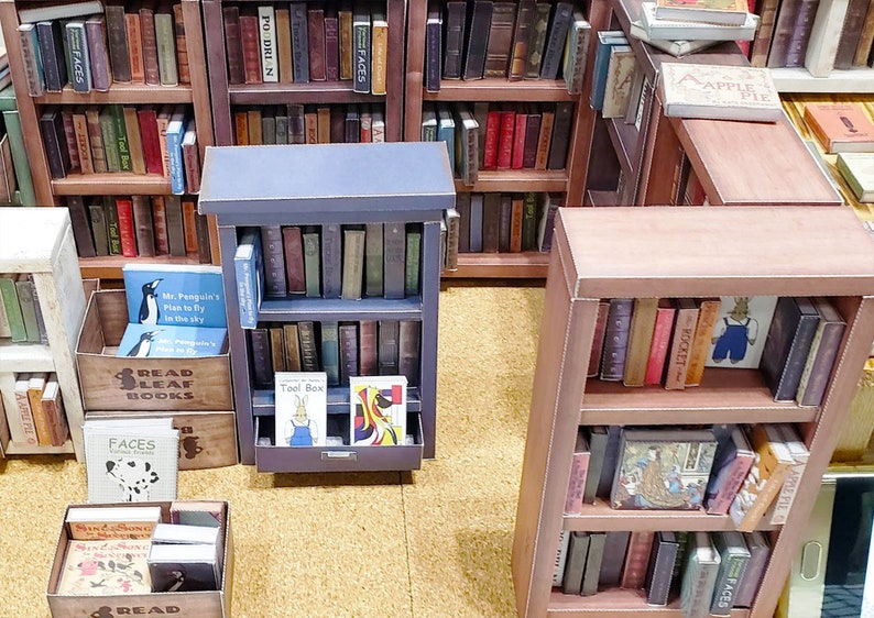 Realistic Miniature Bookshelf, Paper Craft Digital Template Pattern ...