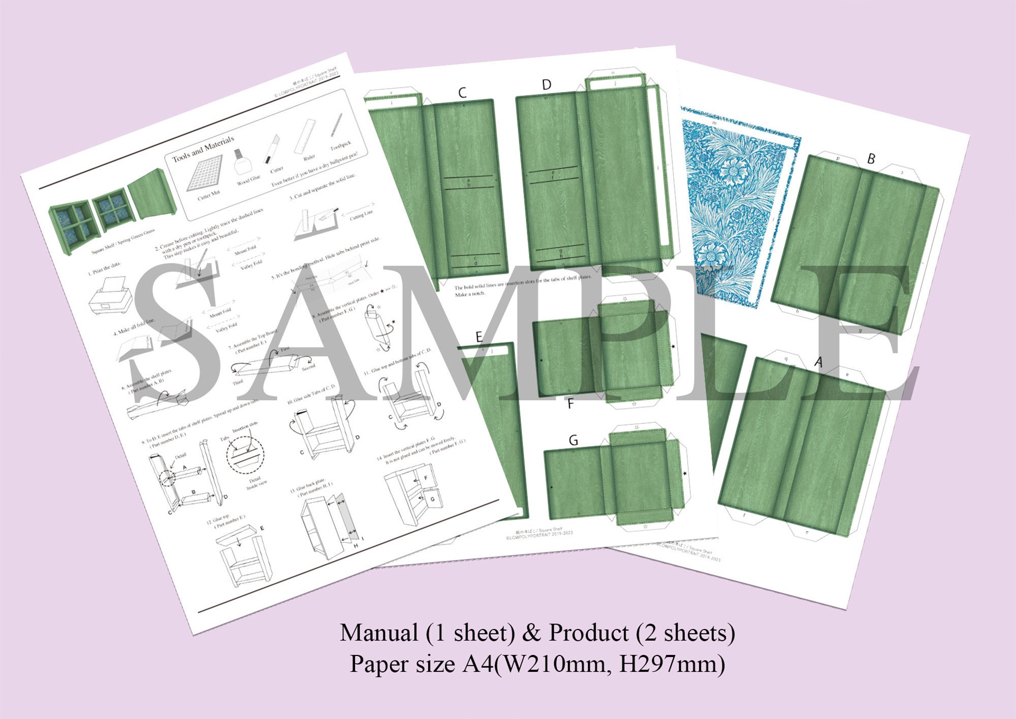 Realistic Miniature Bookshelf, Paper Craft Digital Template Pattern ...