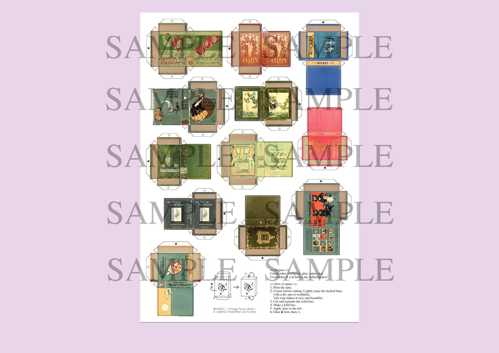 Realistic Miniature Books, Paper Craft Digital Template Pattern, Set of ...