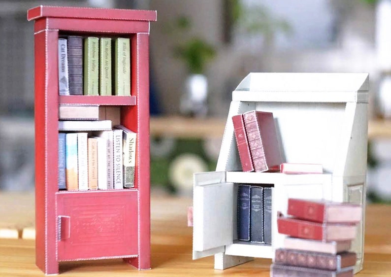Realistic Miniature Bookshelf, Paper Craft Digital Template Pattern ...