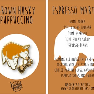 Brown Husky Espresso Martini Pin | Dog and Puppy Pin, Vodka Enamel Pin ...