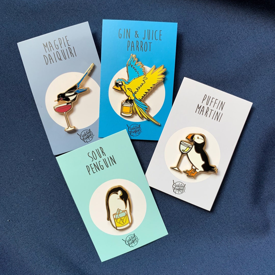 Blue Birds Pin Set | Penguin, Puffin, Parrot, Magpie, Gin Juice ...
