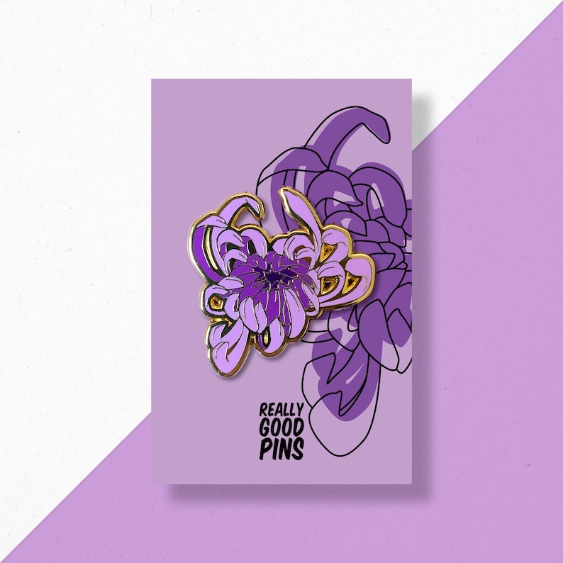 Japanese Chrysanthemum Enamel Pin: Purple & Pink Floral Brooch - Etsy
