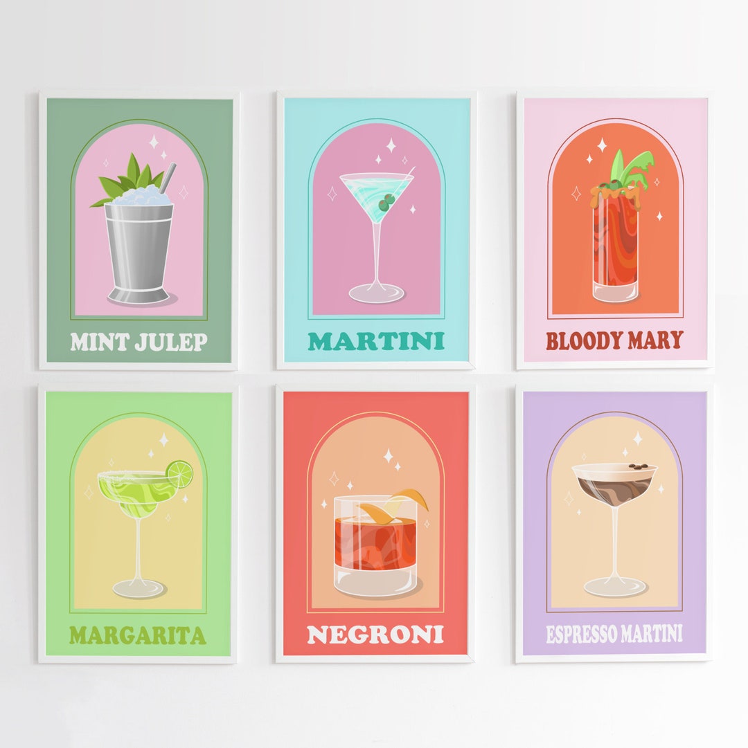 Cocktail Print Set of 6 | Bar Cart Wall Set, Digital Art Download ...