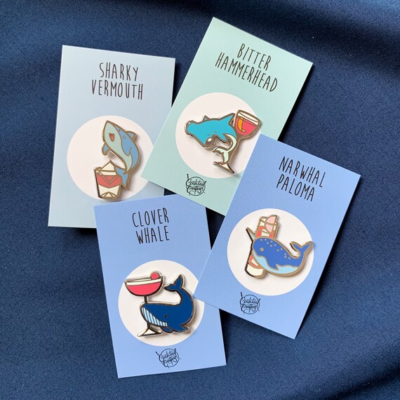 Whale & Shark Pins Set // Ocean Sea Life Fish Cocktails - Etsy Denmark
