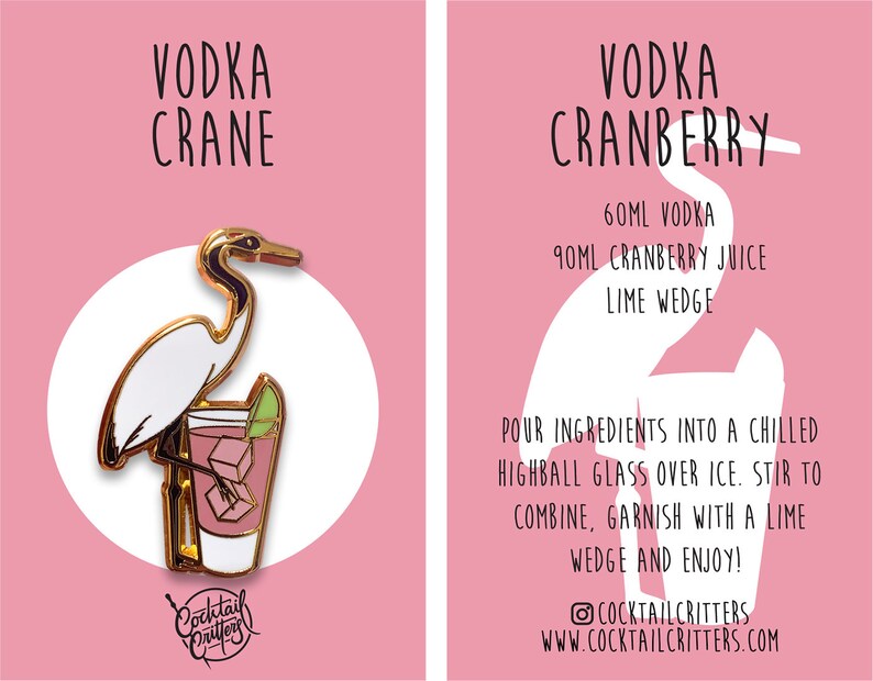 Vodka Crane Pin // Vodka Cranberry Cocktail Wildlife Cute - Etsy