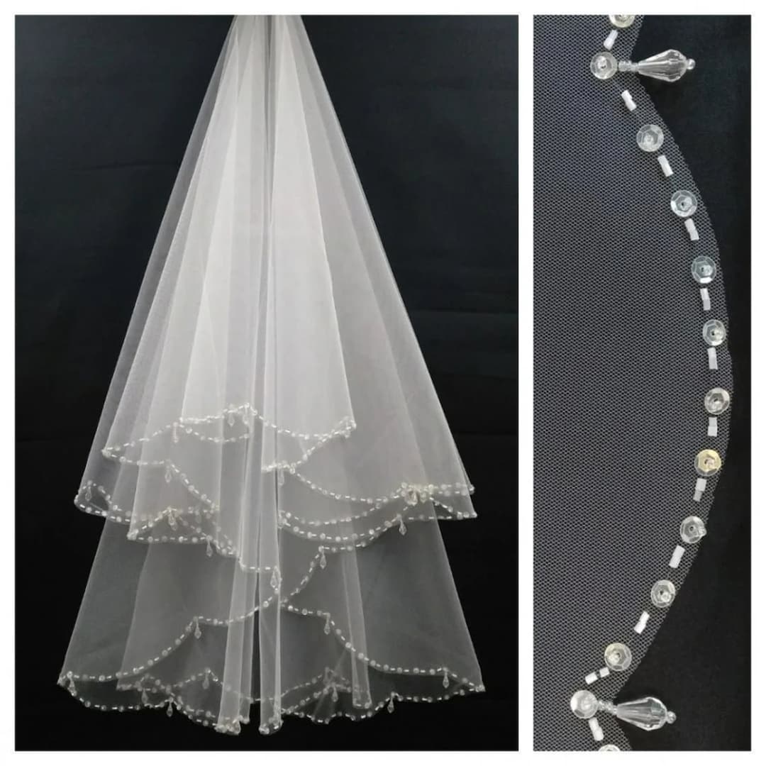 Wedding Veil Chapel Beaded Wedding Cathedral Beaded Ivory Wedding ...