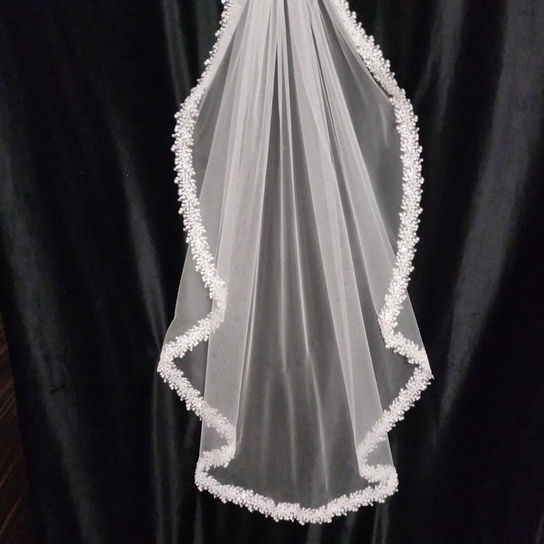 Spanish Ivory Veil Lace Wedding Veil With Sequins Chapel Bridal Veil ...