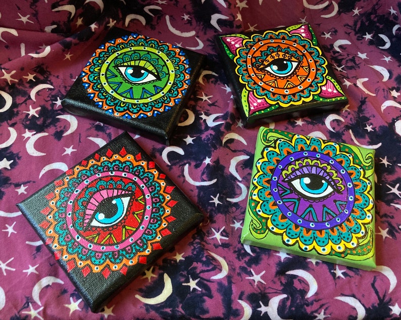 Protective Evil Eye Mandala Original 4x4 Painting on Canvas #4 - Etsy