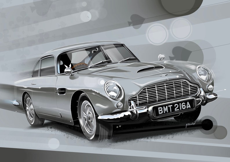 Aston Martin DB5 James Bond 007 Fan Art Digital Drawing Print by Adrian ...