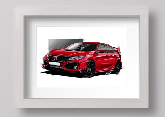 Honda Civic Type R Car Art Drawing Print | Etsy