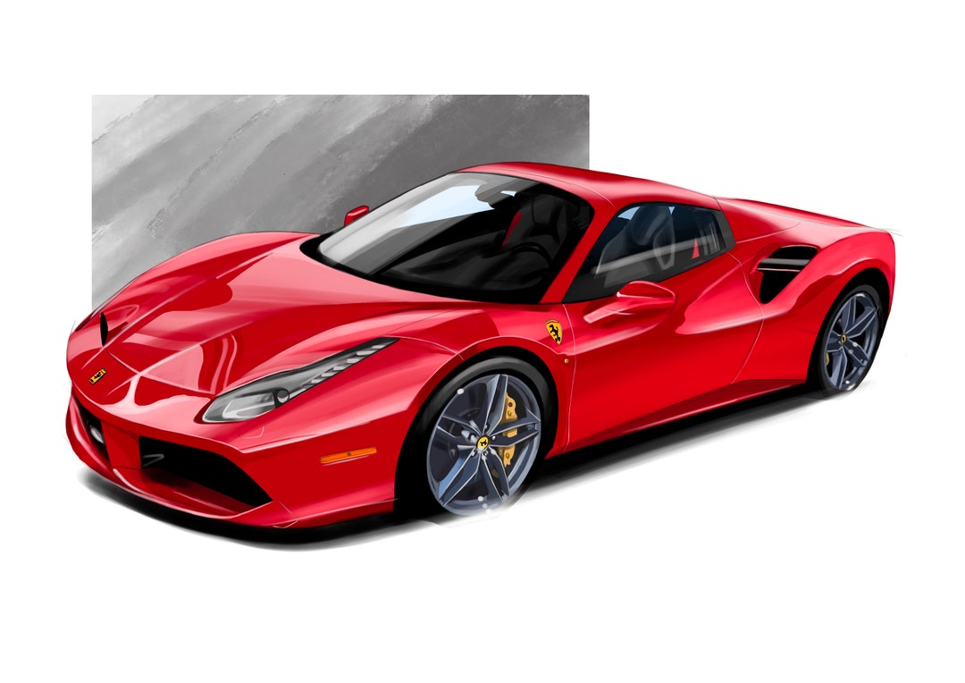 Ferrari 488 Pista Digital Art Drawing Print by Adrian Dewey - Etsy