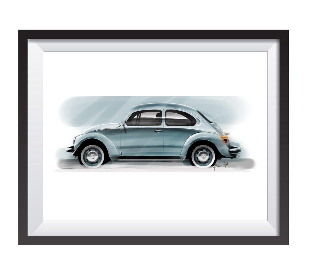 Classic Beetle Car Art Drawing Print by Adrian Dewey - Etsy
