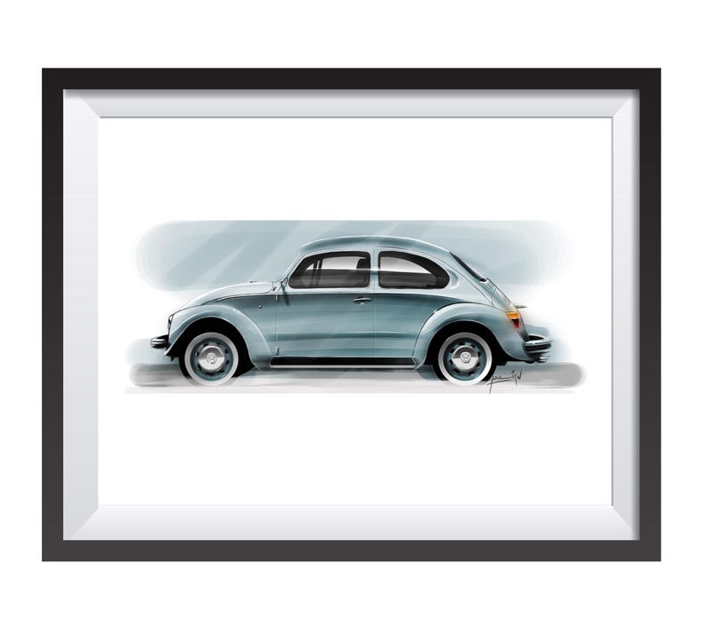 Classic Beetle Car Art Drawing Print by Adrian Dewey - Etsy