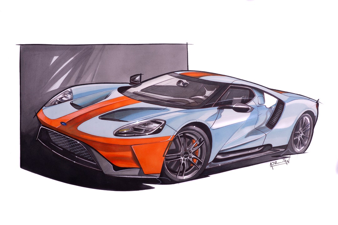 Ford GT Car Print From an Original Drawing by Adrian Dewey - Etsy UK